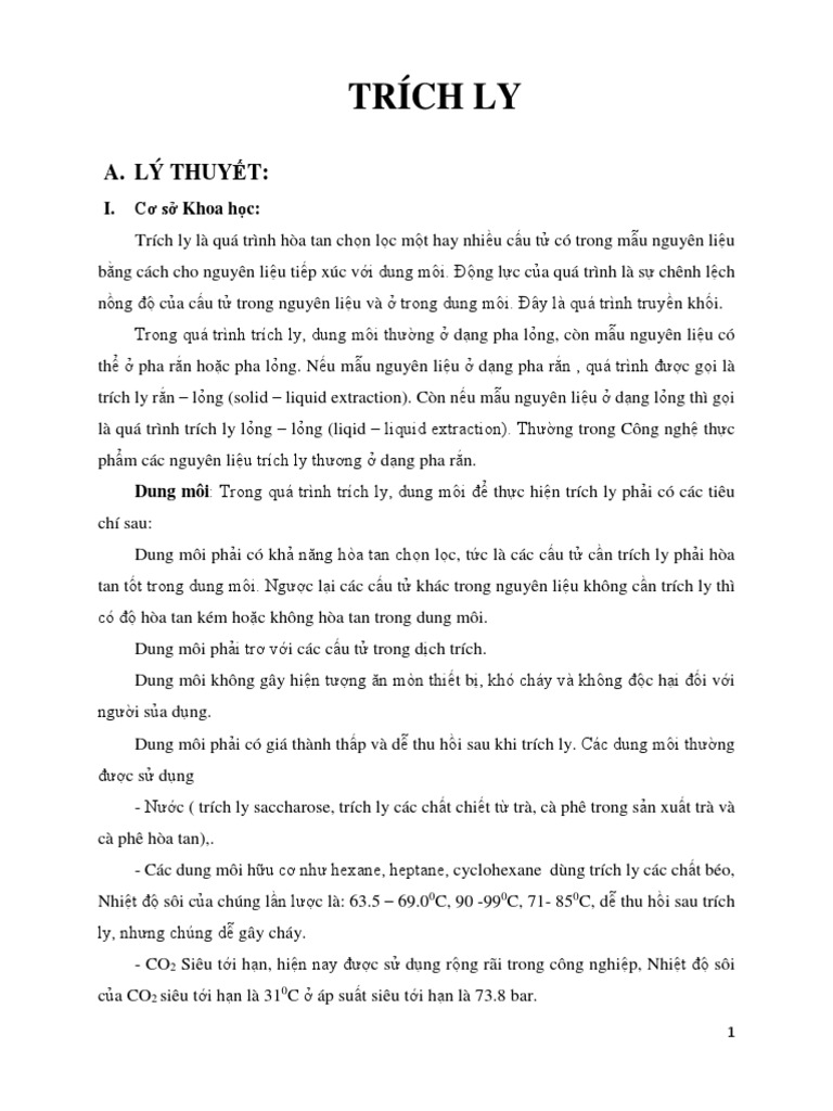 Thực hành chế biến 1 Trích Ly | PDF