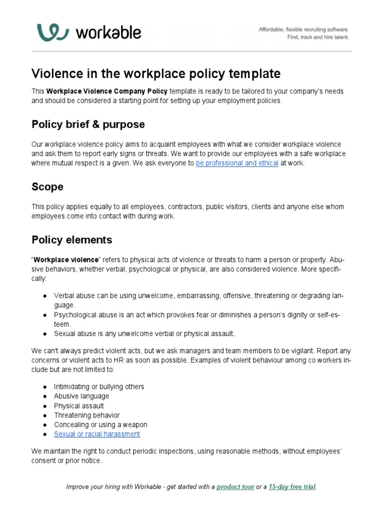 Workplace Violence Policy Guide | PDF | Self-Improvement | Lifestyle