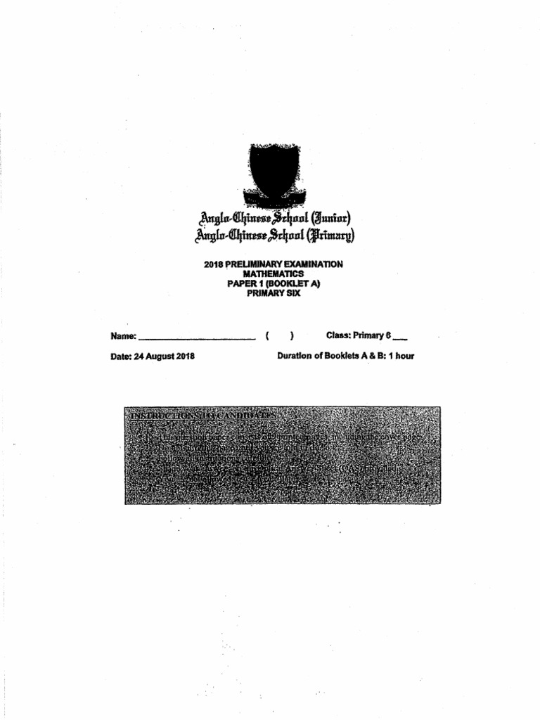 P6 Maths SA2 2018 ACS Exam Papers | PDF
