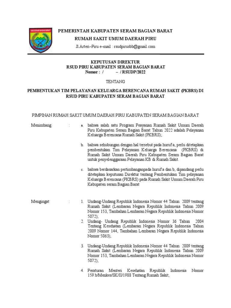 SK Pembentukn Tim PKBRS | PDF | Pengembangan Diri | Kesehatan Holistik