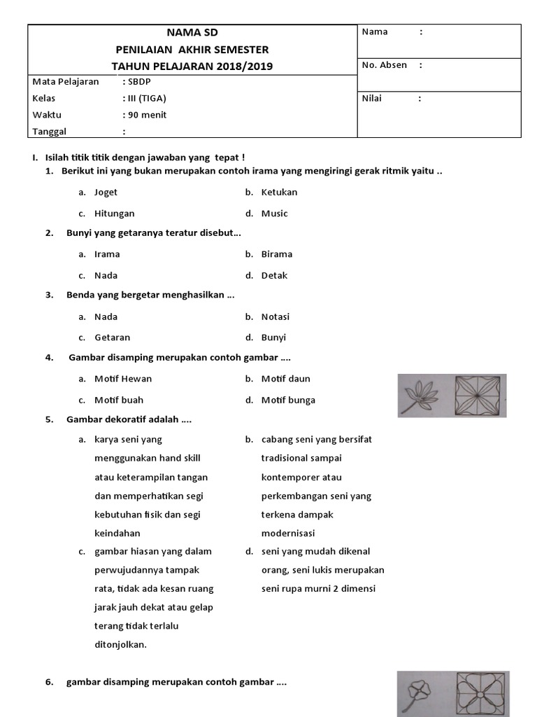 Soal PAS SBDP KELAS 3 SEM 1 | PDF