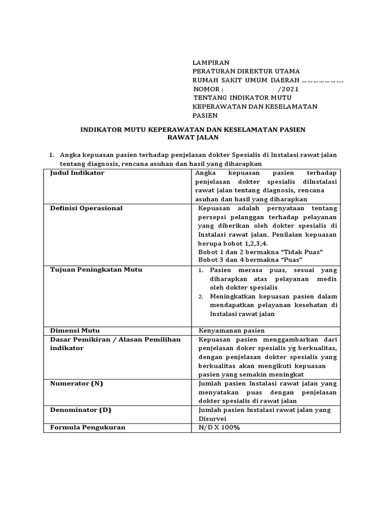 Lampiran Indikator Mutu Keperawatan Dan Keselamatan Pasien Rawat Jalan | PDF