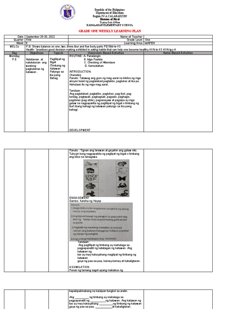Week 6 WLP Pe & Health Q1 | PDF