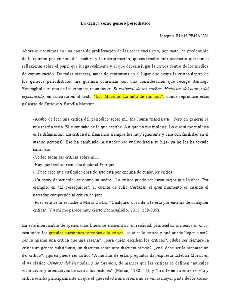 La Crítica Como Género Periodístico | PDF