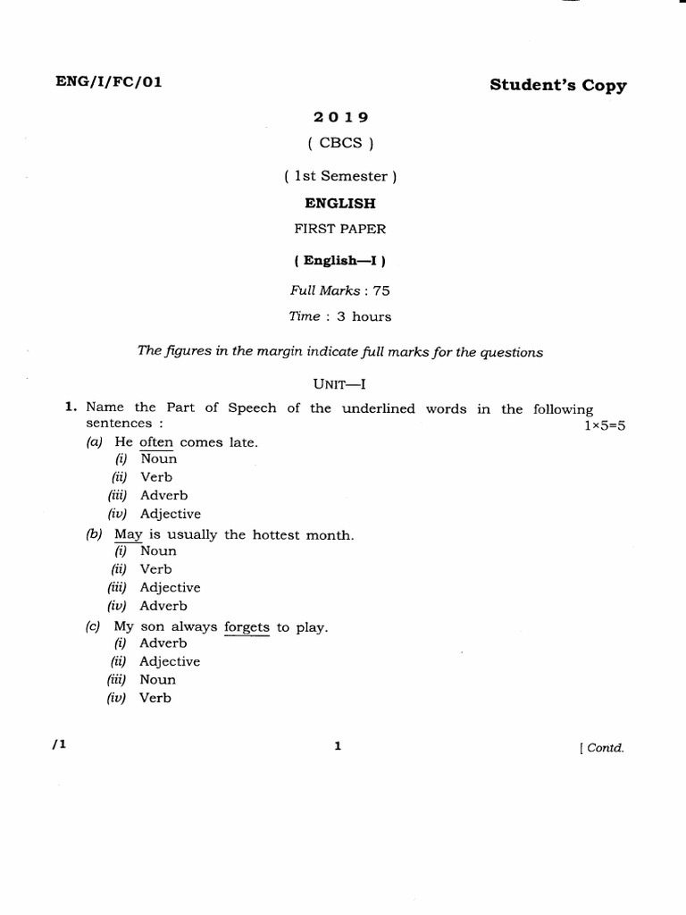 English FC I Paper English I - 2019 | PDF