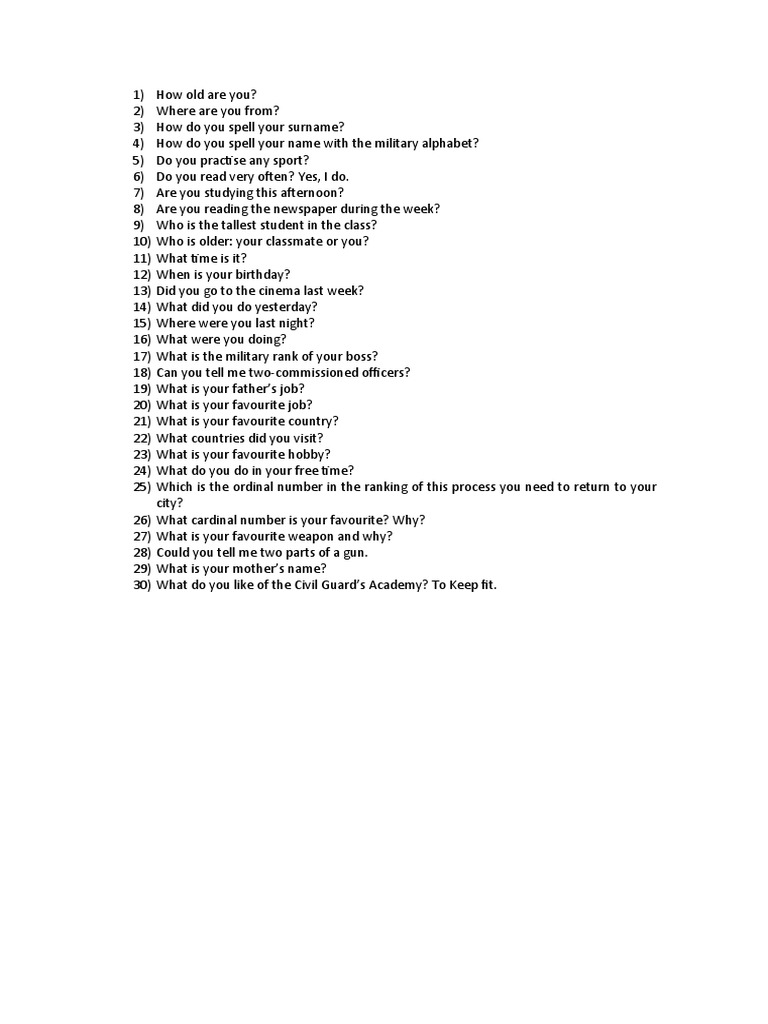 Preguntas Speaking Basico | PDF