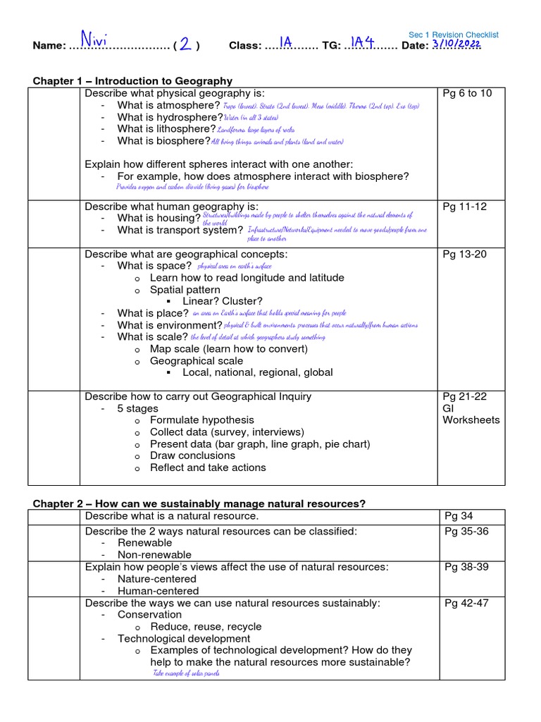Bolleballi Naganivrithi (Greendaless) - Sec 1 Geography EOY Revision Checklist | PDF | Mangrove ...