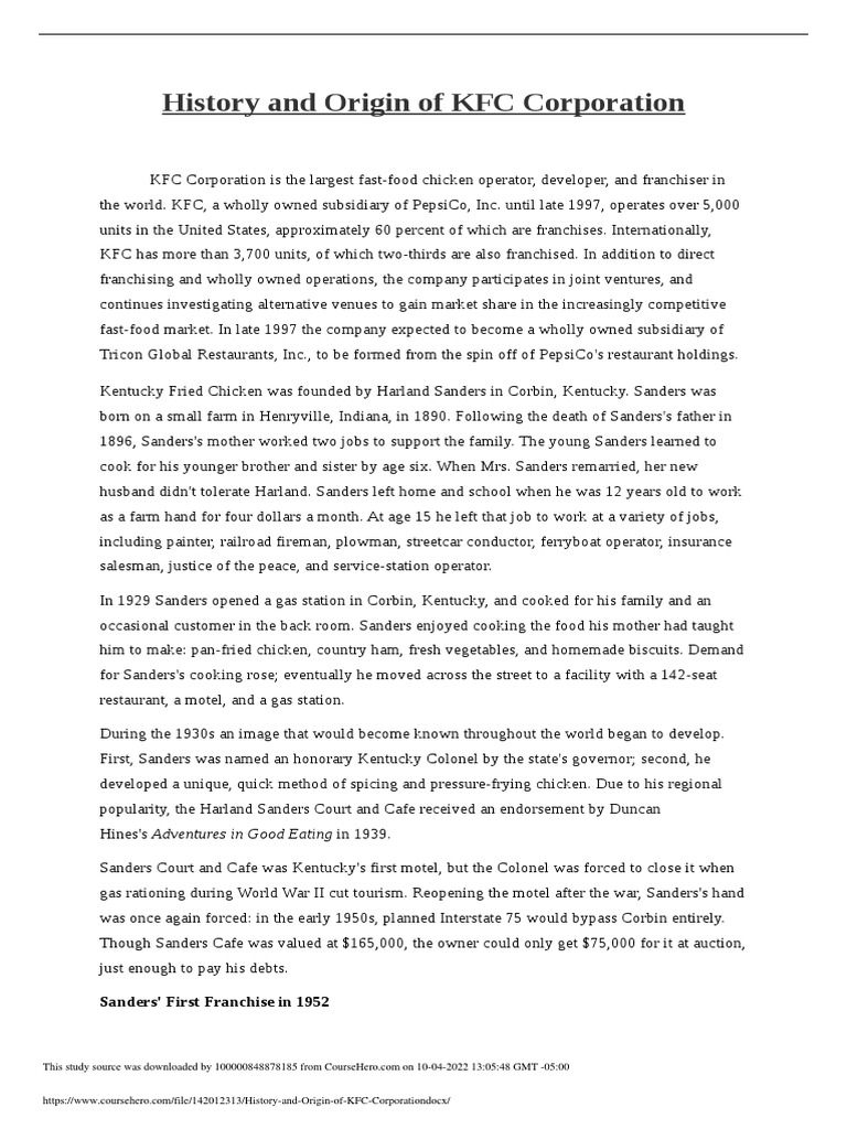 History and Origin of KFC Corporation | PDF | Food And Drink