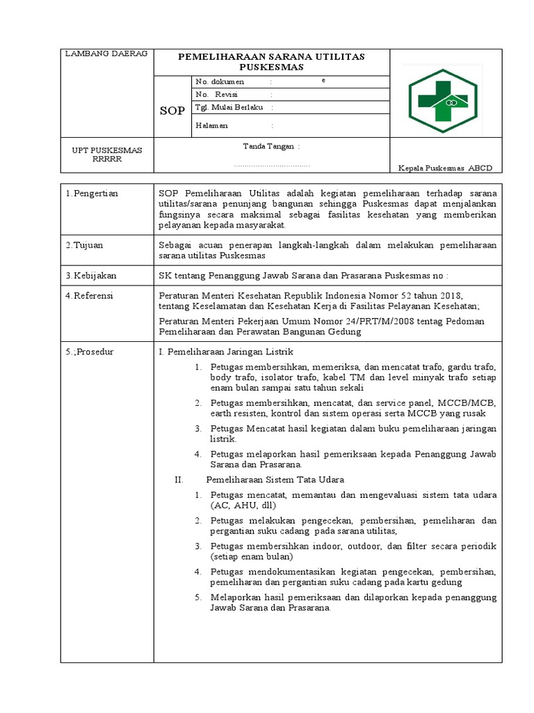 SOP Pemeliharaan Utilitas | PDF