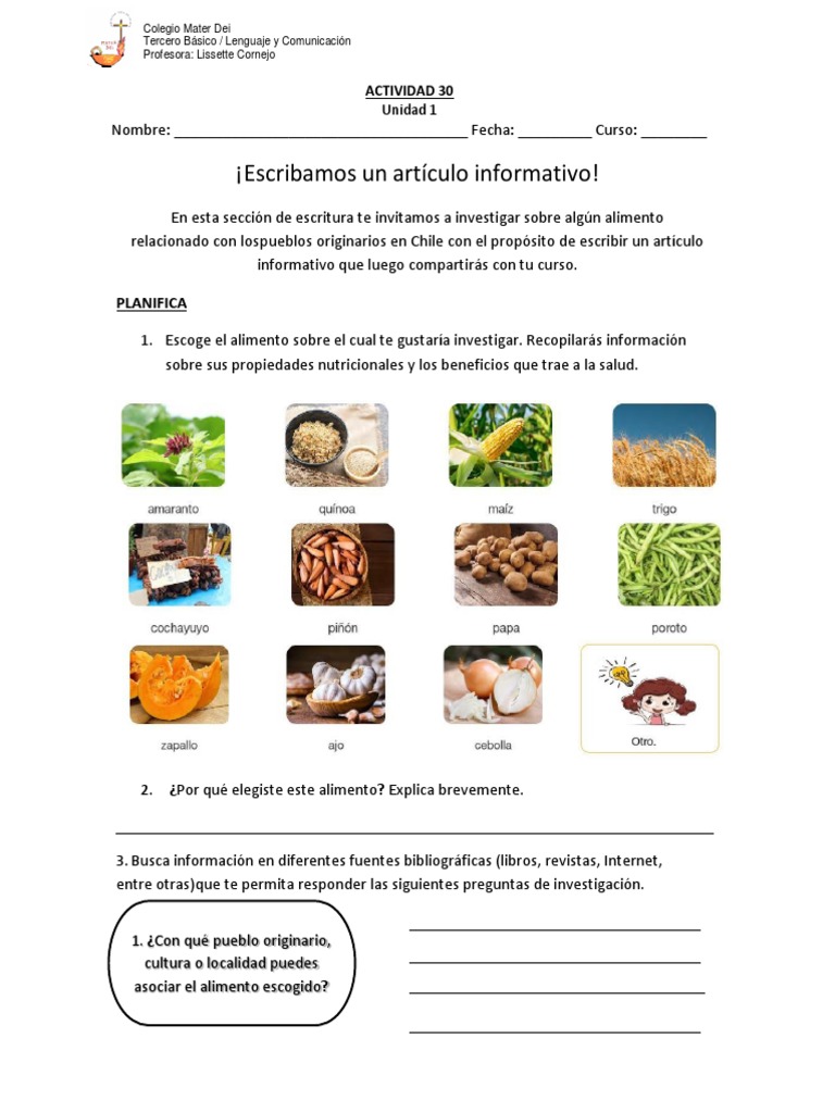 Actividad 30 - U1T3 - 3ro Básico | PDF | Comunicación