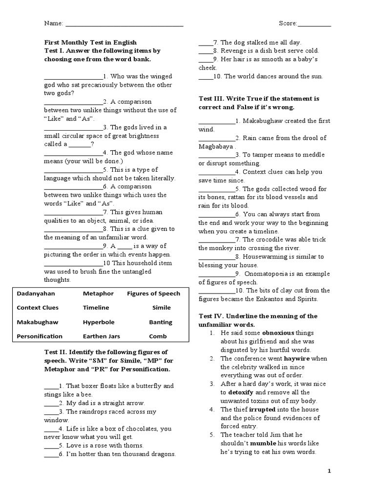 Monthly Test in Grade 7 | PDF