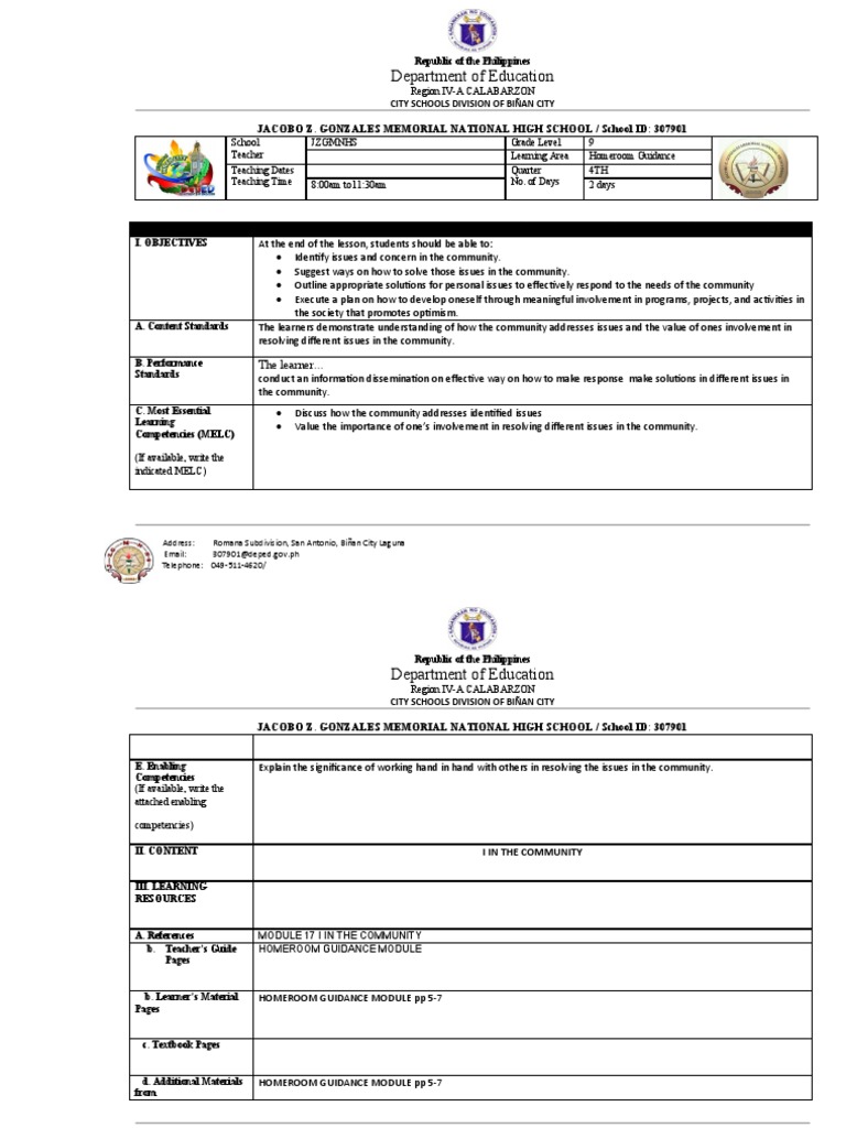 Lesson Exemplar in HOMEROOM GUIDANCE 9 Q4 WEEK 3 | PDF