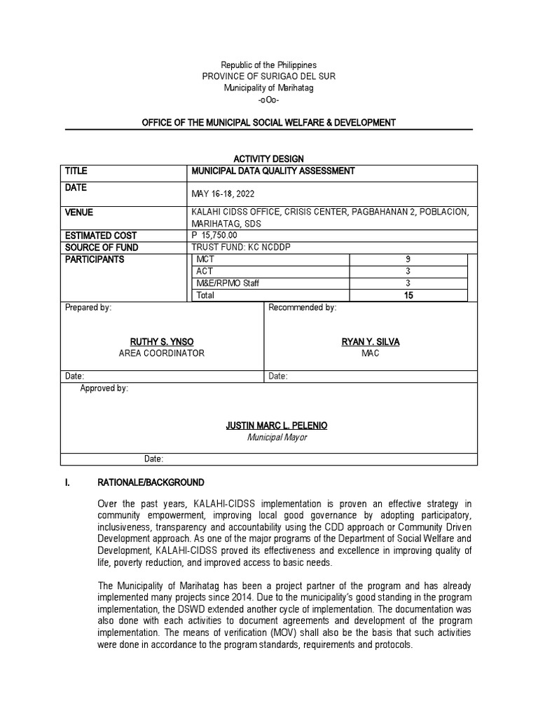 Mun. DQA ACtivity Design | PDF