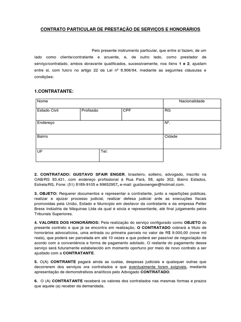 Contrato Particular de Prestaã Ã o de Serviã Os Nâº 2 - Chane Maria ...