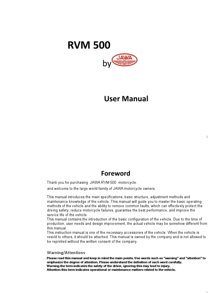 Operating Manual RVM by JAWA-ADVENTURE-ENG | PDF | Motorcycle | Vehicles