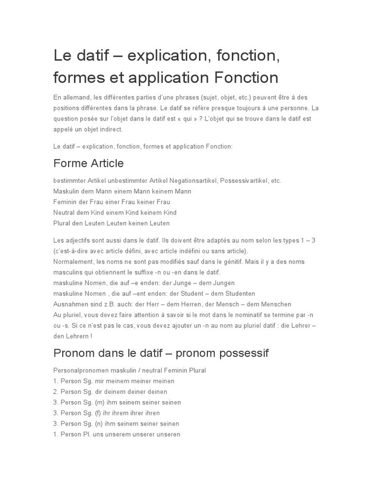 Comprendre le datif en allemand | PDF | Adposition | Pronom