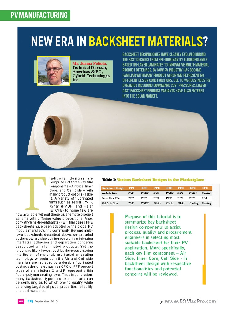 PV New Era in Backsheet Materials | PDF