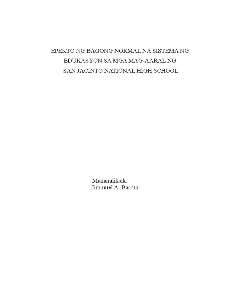 Epekto NG Bagong Normal Na Sistema NG Edukasyon | PDF