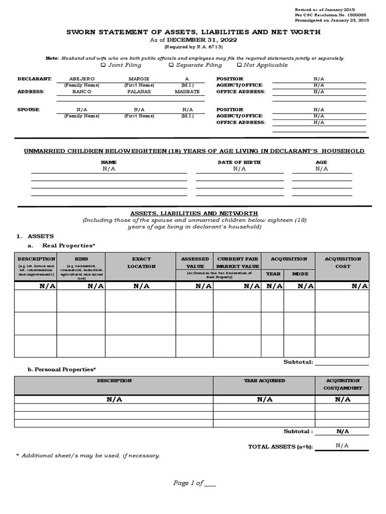 SALN 2015_Form | PDF