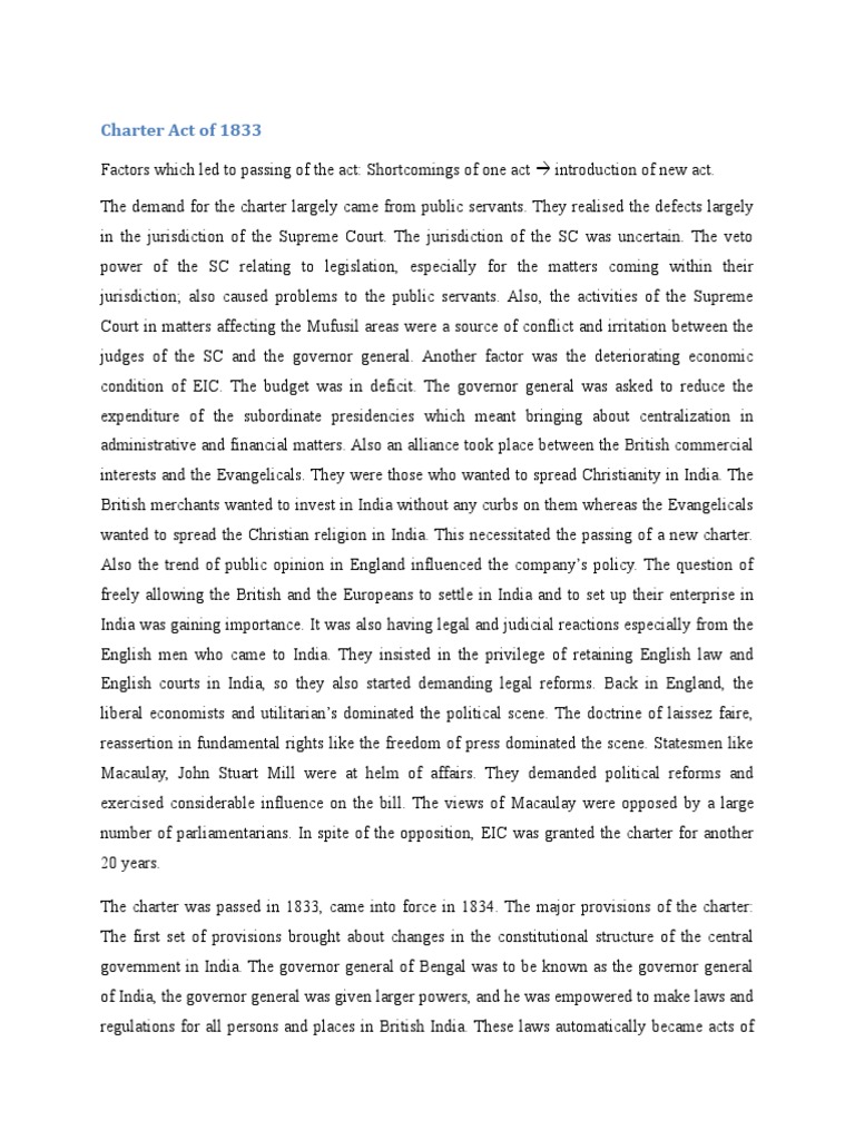 Charter Act 1833 | PDF