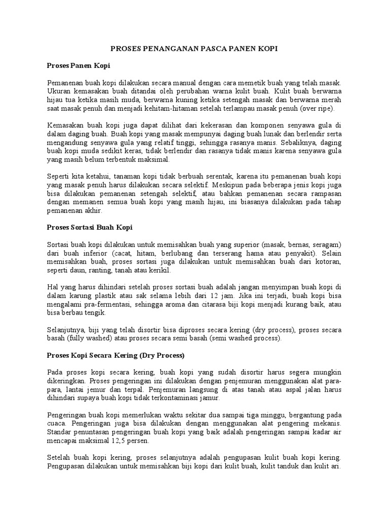 Proses Penanganan Pasca Panen Kopi | PDF | Memasak, Makanan, & Anggur