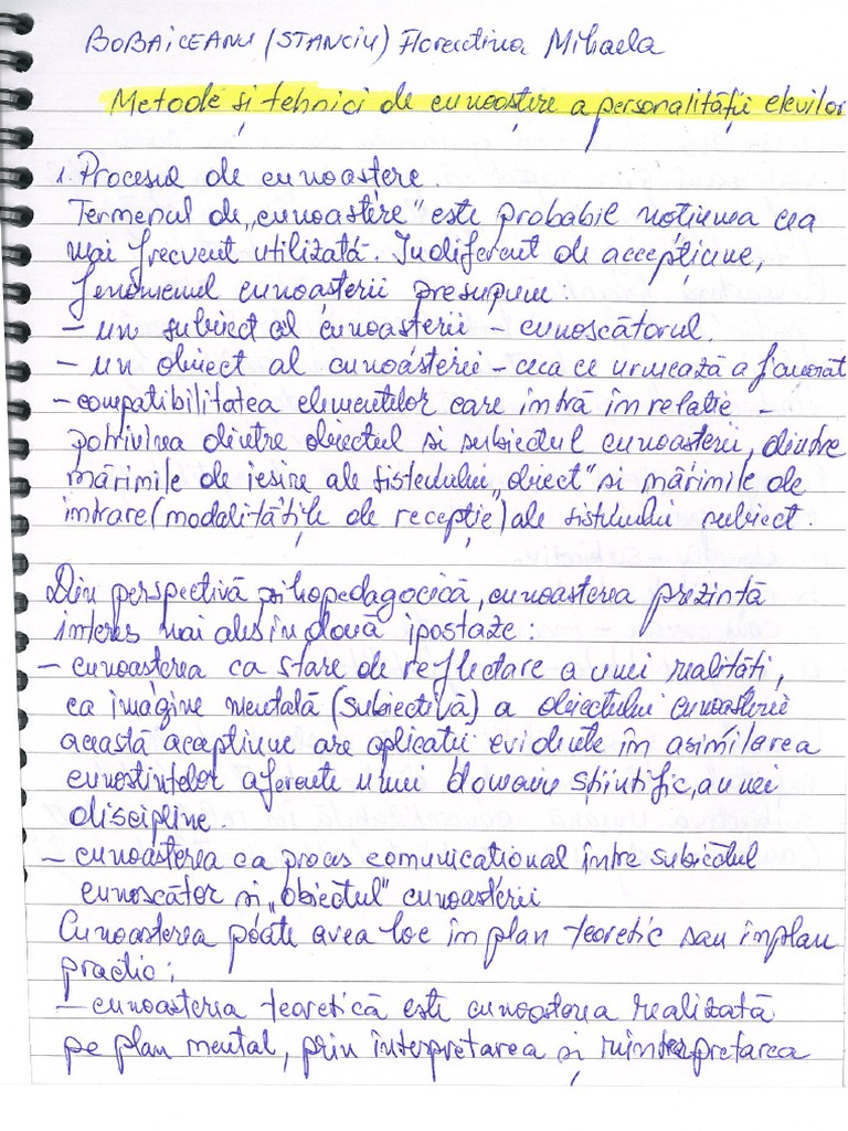Metode si tehnici de cunoastere a personalitatii elevilor | PDF