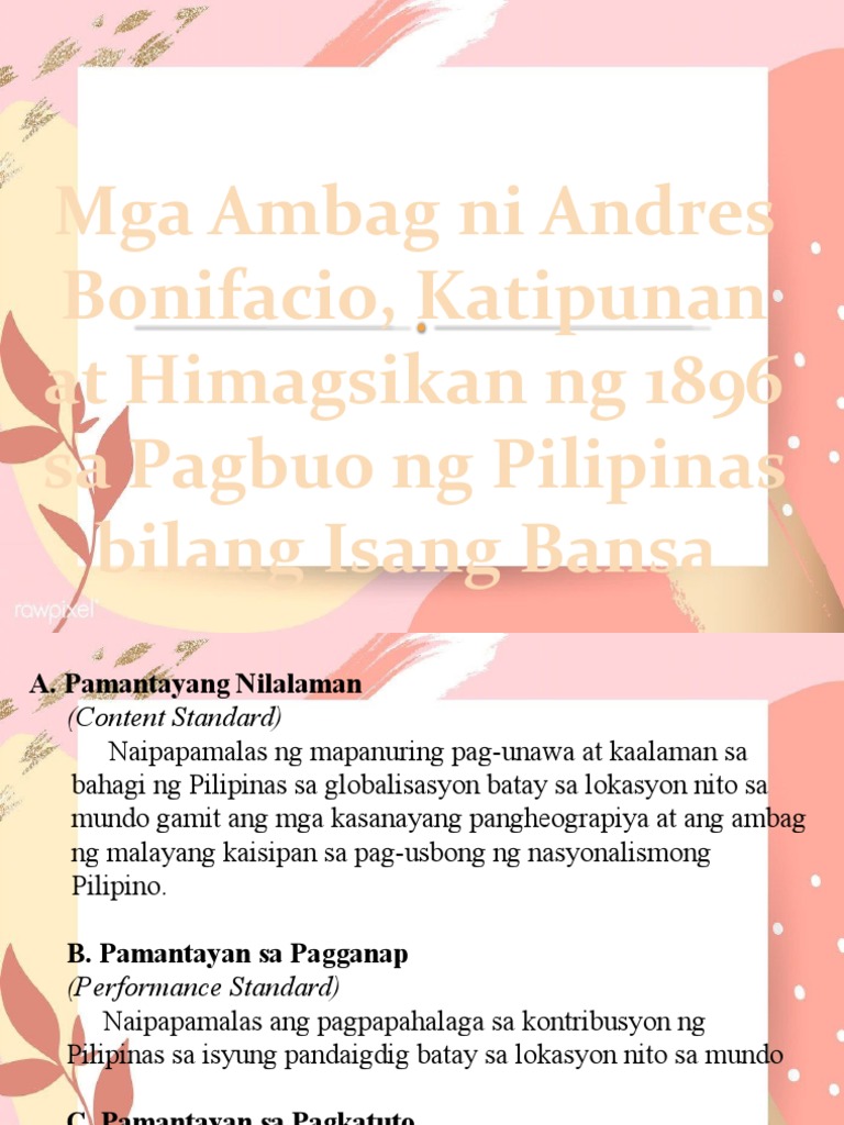 Mga Ambag Ni Andress Bonifacio, Katipunan at Himagsikanng 1896 Sa ...