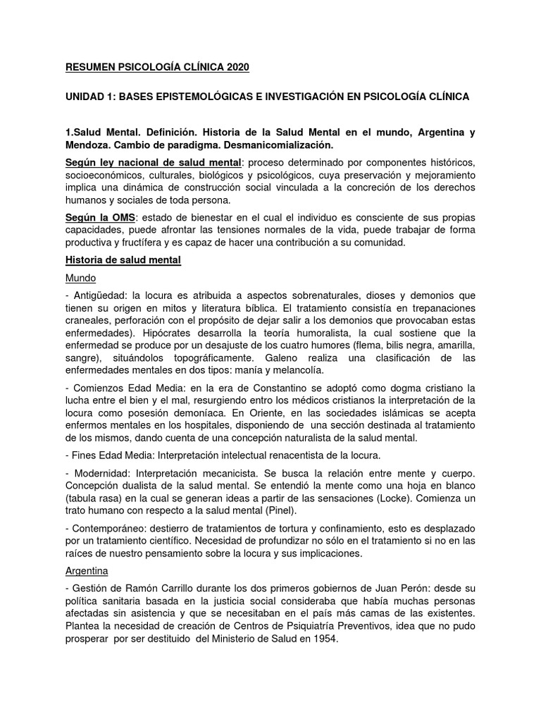 Resumen Psicología Clínica 2020 | PDF | Sicología | Psicoterapia