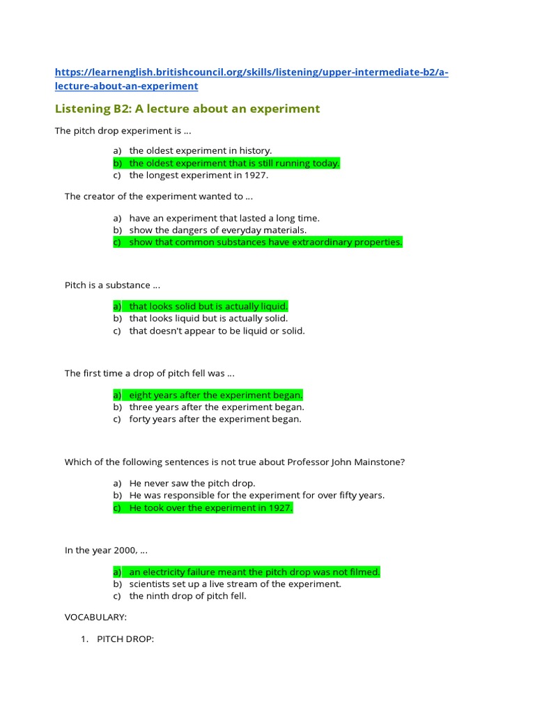 Listening B2 - A Lecture About An Experiment W Cherubin | PDF | Chemistry | Materials