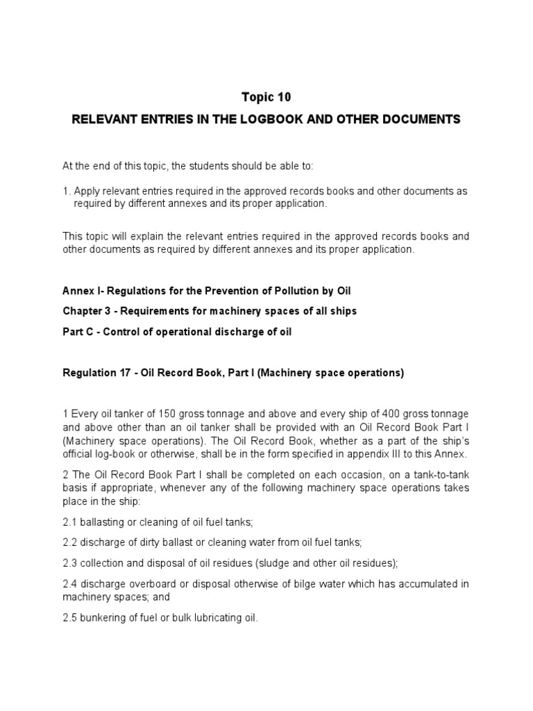 Topic 10. Relevant Entries in The Logbook and Other Documents | PDF ...