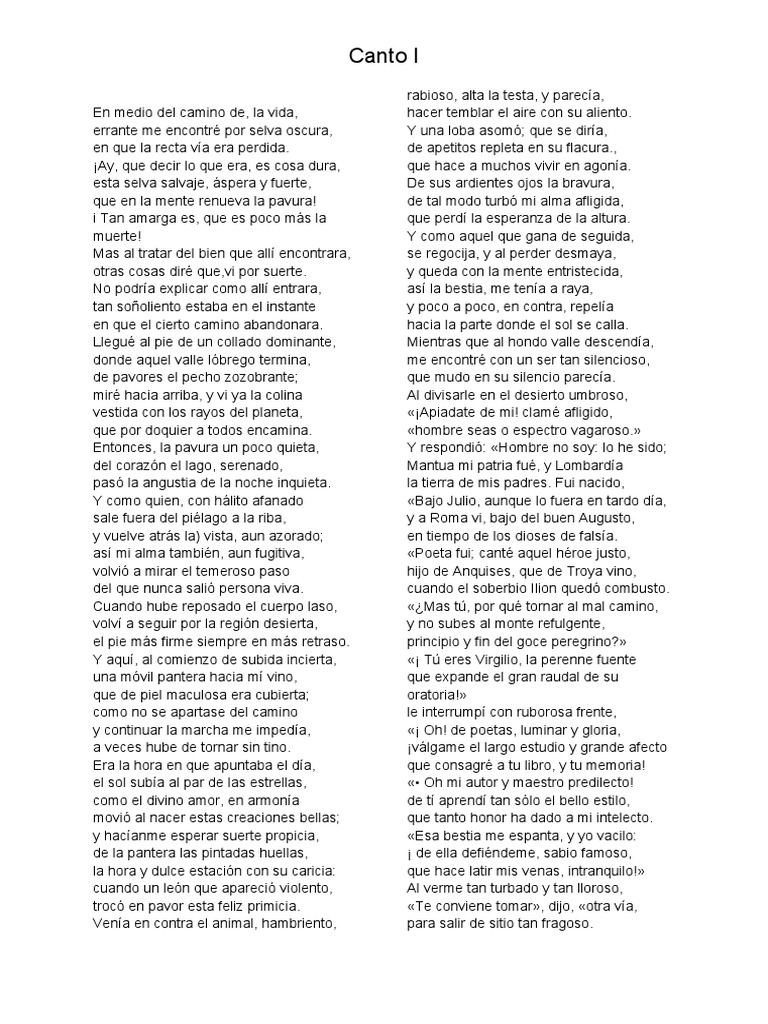 Canto I - Divina Comedia. Este | PDF