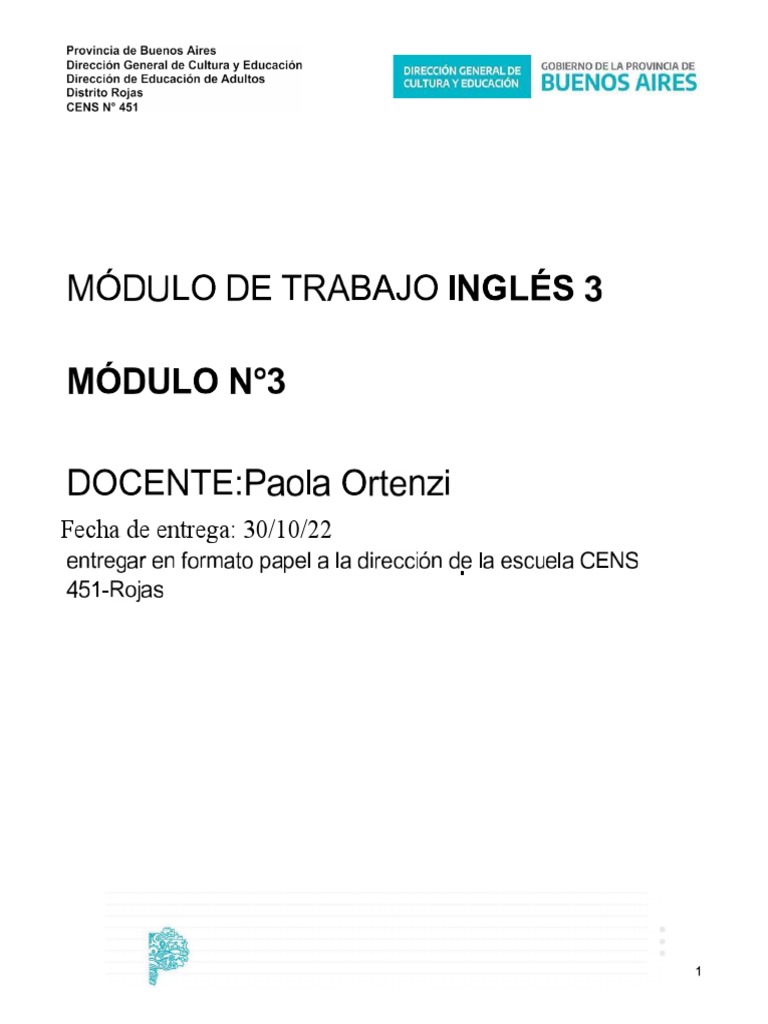 Módulo de Trabajo 3-3ER AÑO CENS-INGLÉS-2022 | PDF