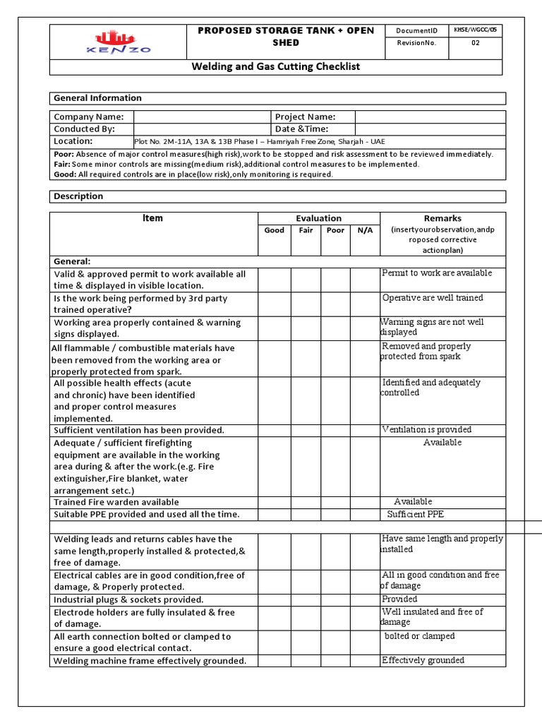 OHSE-CL-21 Welding and Gas Cutting Checklist | PDF | Firefighting ...
