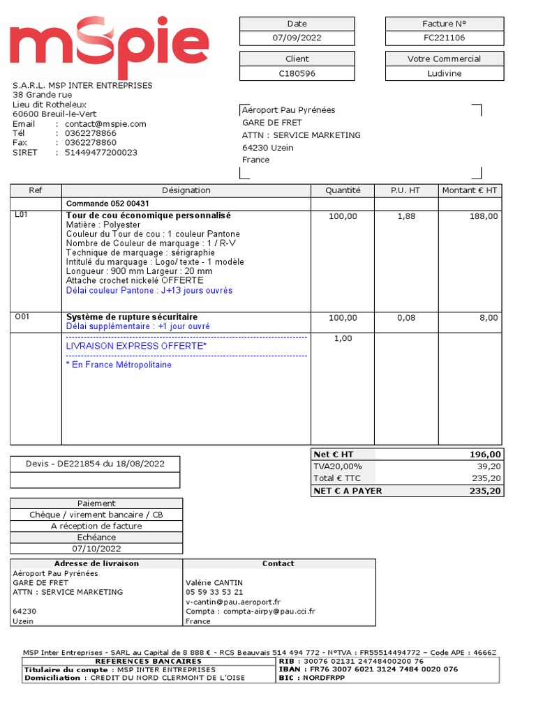 Votre Facture FC221106 | PDF | Documents commerciaux | Services financiers