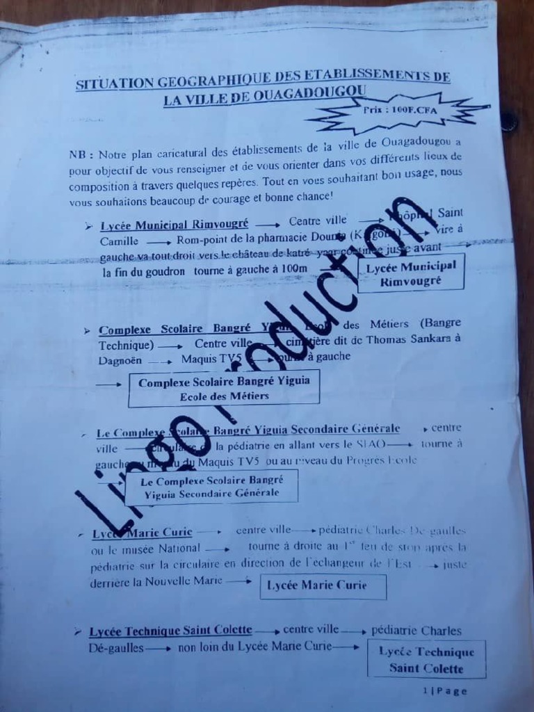 Situation Géographique Des Écoles À Ouaga | PDF