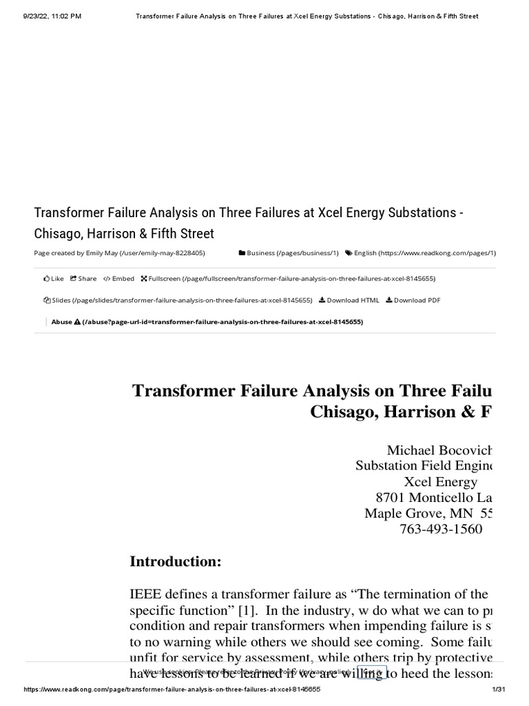 Transformer Failure Analysis On Three Failures at Xcel Energy ... Transformer Failure Analysis On Three Failures at Xcel Energy ...