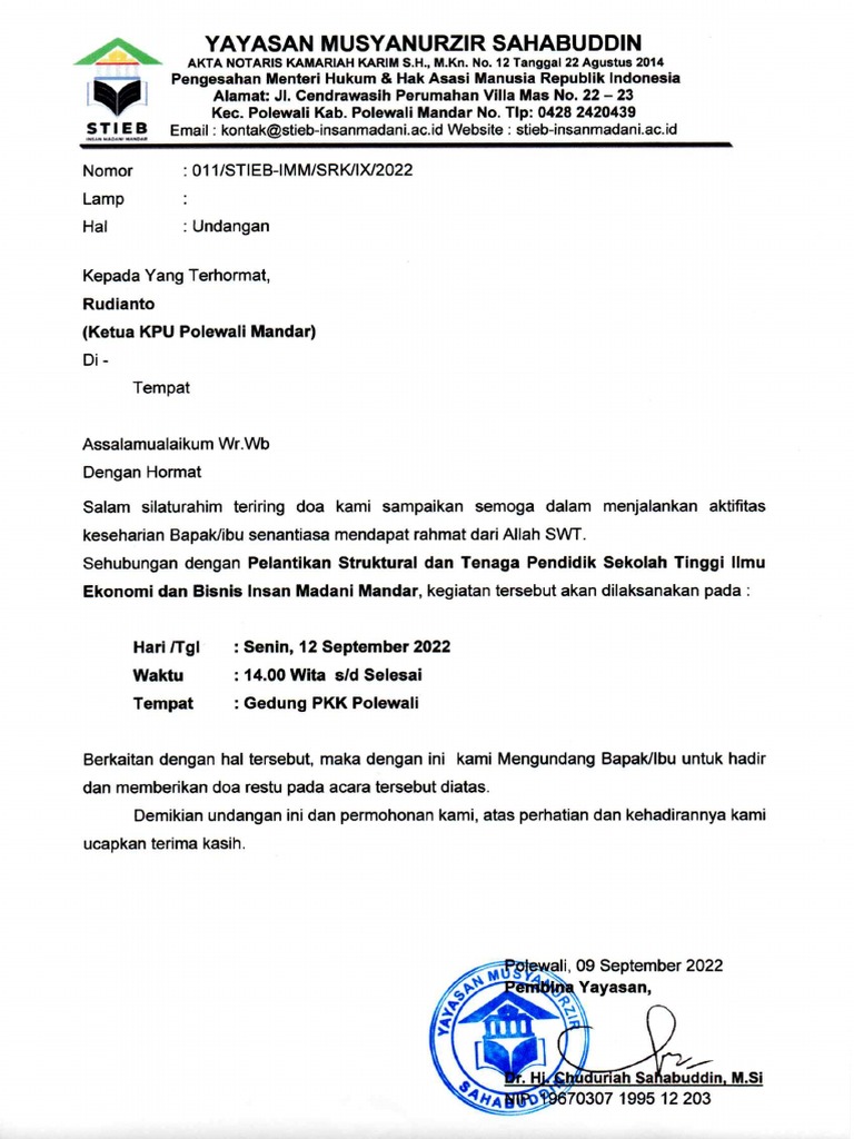 Surat Undangan Pelantikan 20220911 - 07312984 | PDF