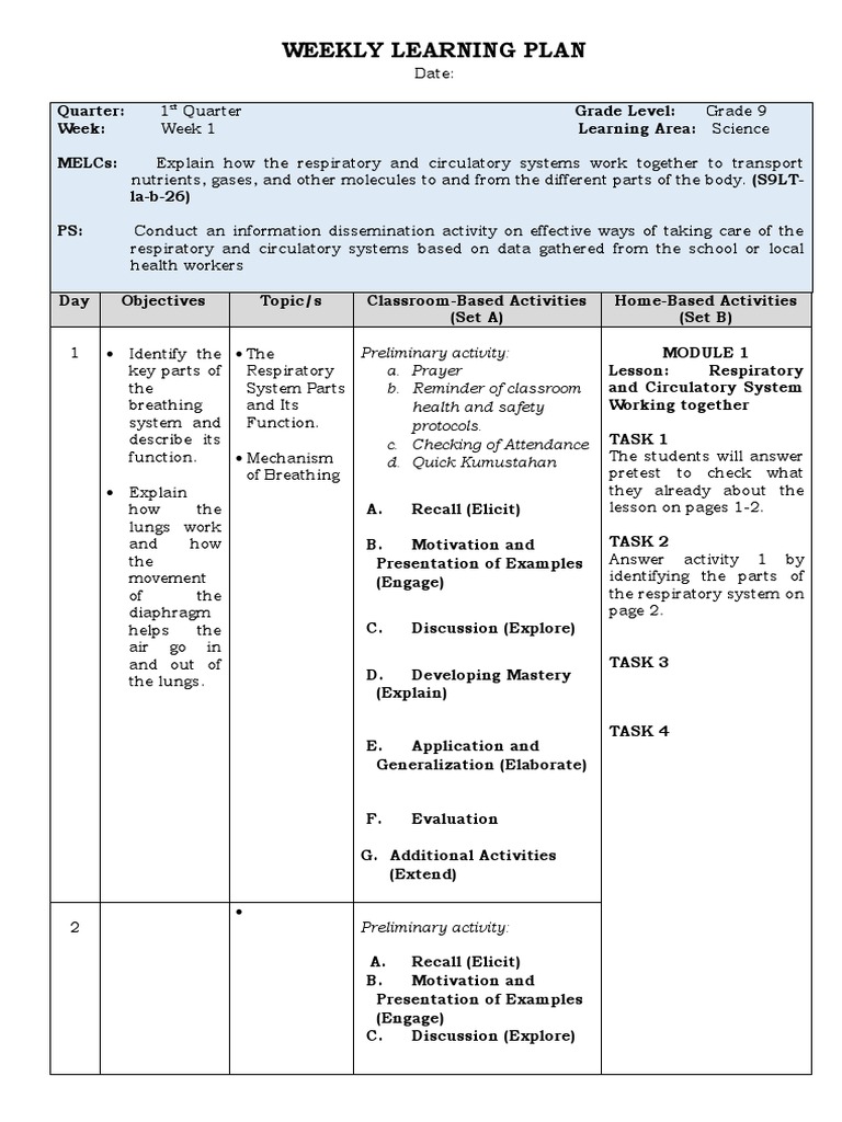 Standardized WLP Format | PDF | Learning | Respiratory System