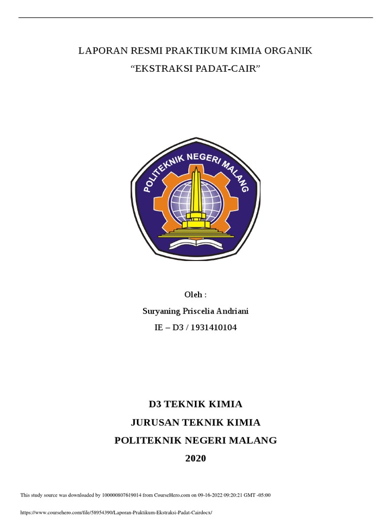 Laporan Praktikum Ekstraksi Padat Cair | PDF Laporan Praktikum Ekstraksi Padat Cair | PDF