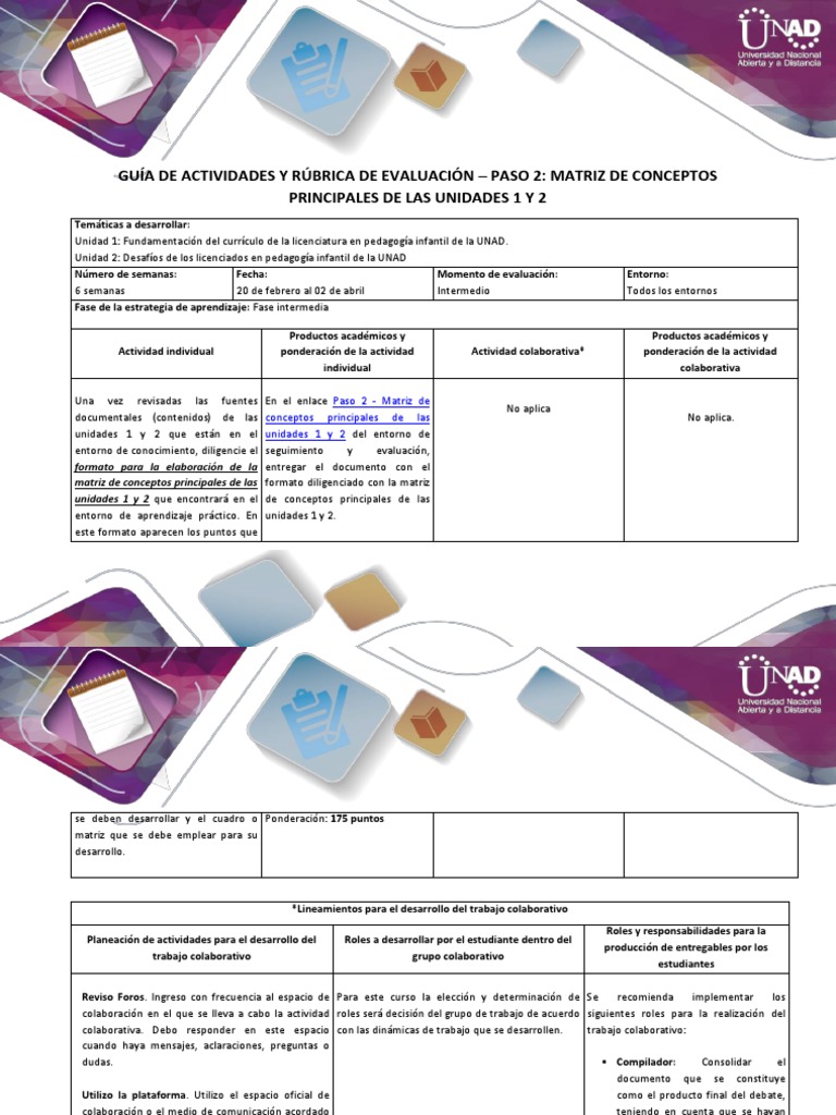 Guía Actividades Paso 2 - Matriz de Conceptos Unidades 1 y 2. | PDF ...