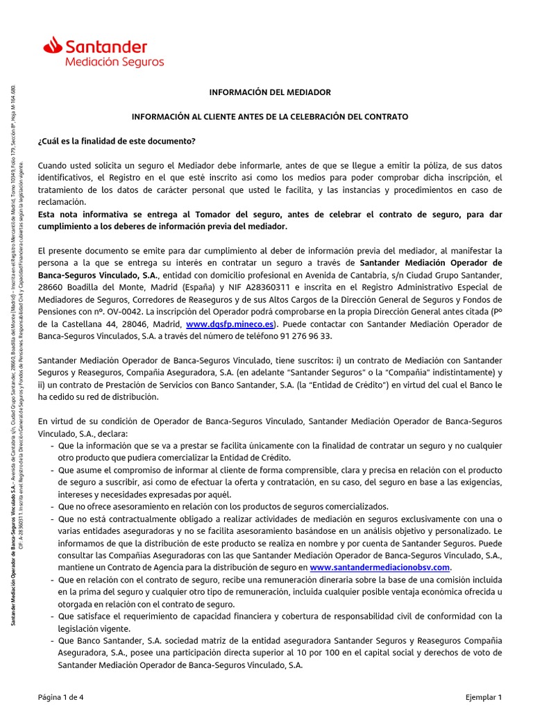 Información Previa Contrato Seguro | PDF | Seguro | Reaseguro