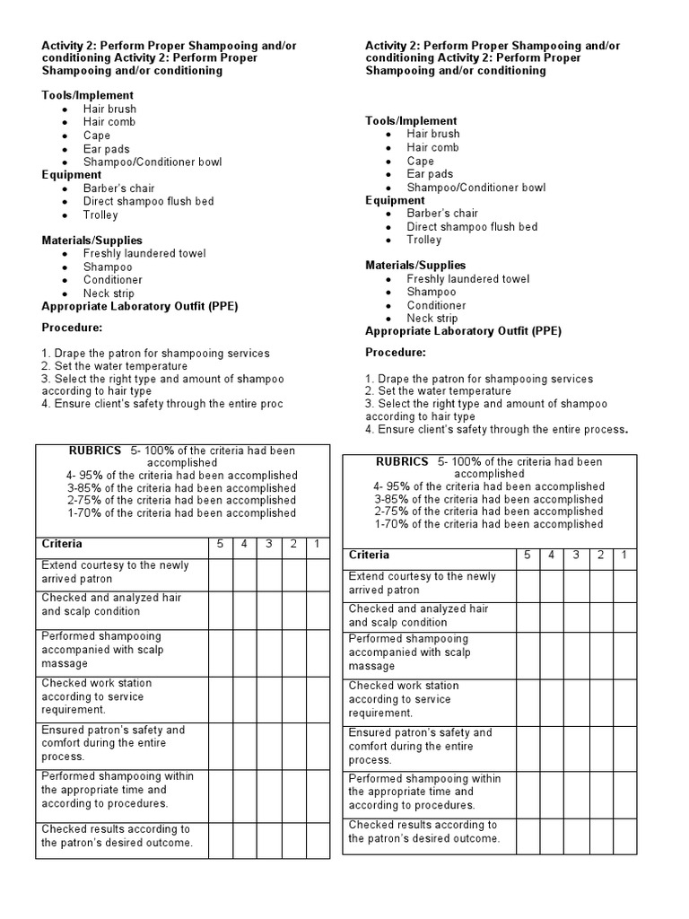 Guidelines and Evaluation Criteria for Proper Shampooing Techniques ...