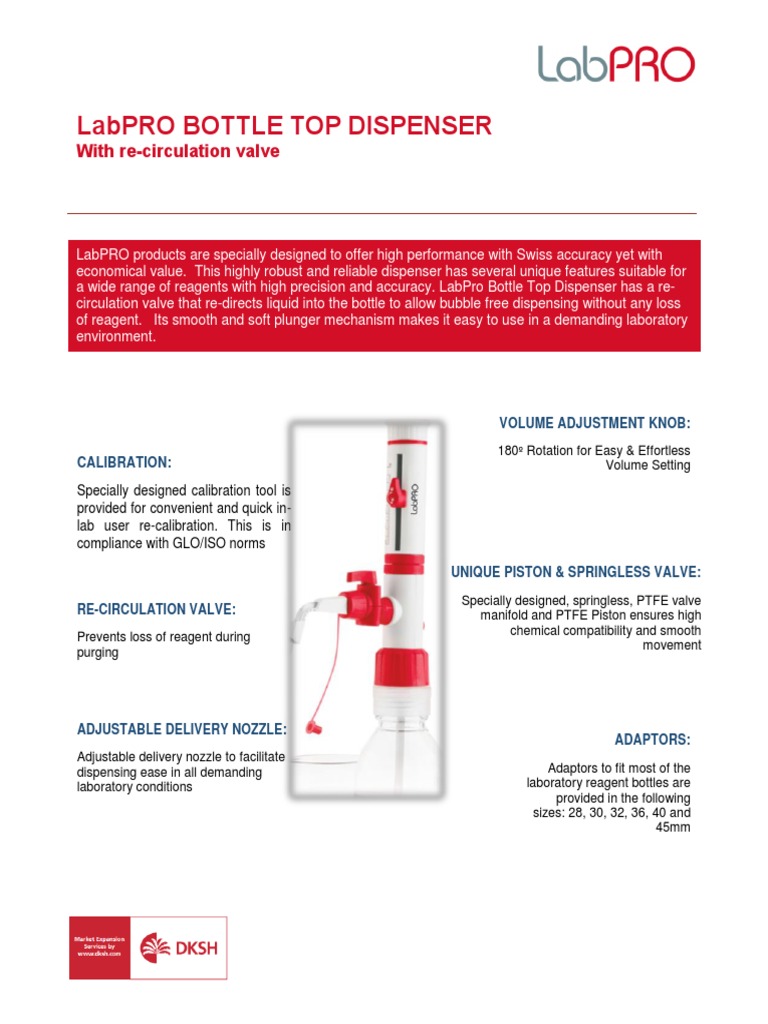 LabPro Dispenser Leaflet | PDF | Valve | Calibration