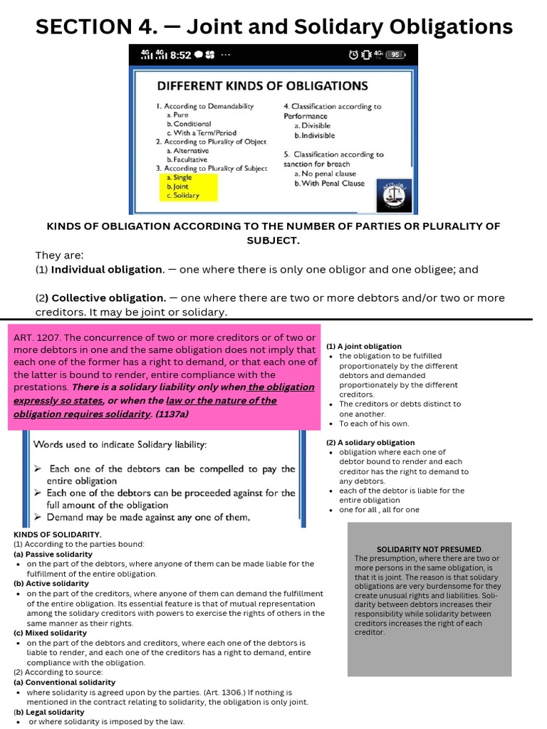 SECTION 4. - Joint and Solidary Obligations | PDF | Legal Concepts ...