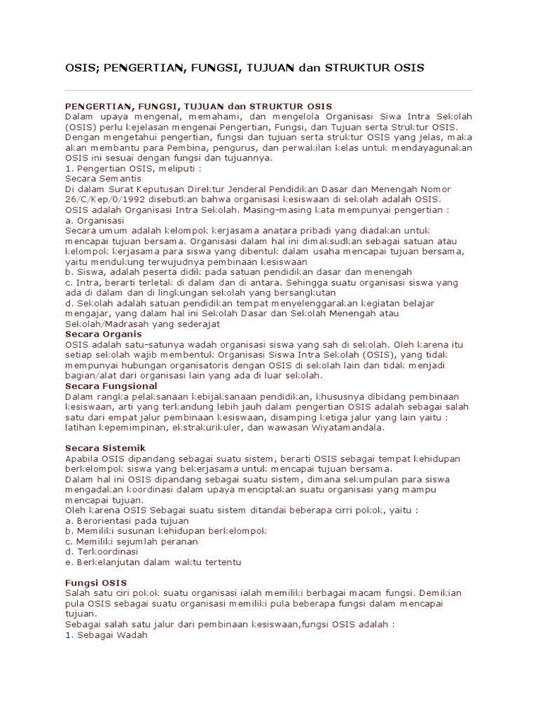 Osis Pengertian, Fungsi, Tujuan Dan Struktur Osis | PDF