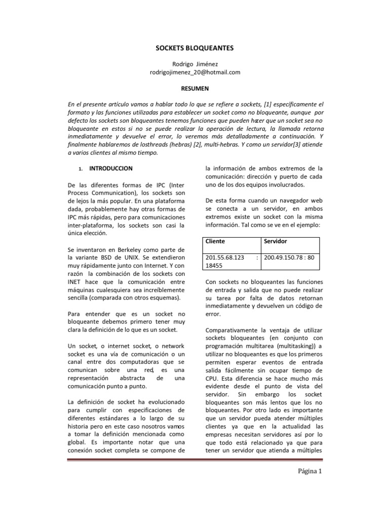 Paper Sockets | PDF | Hilo (Computación) | Zócalo de red