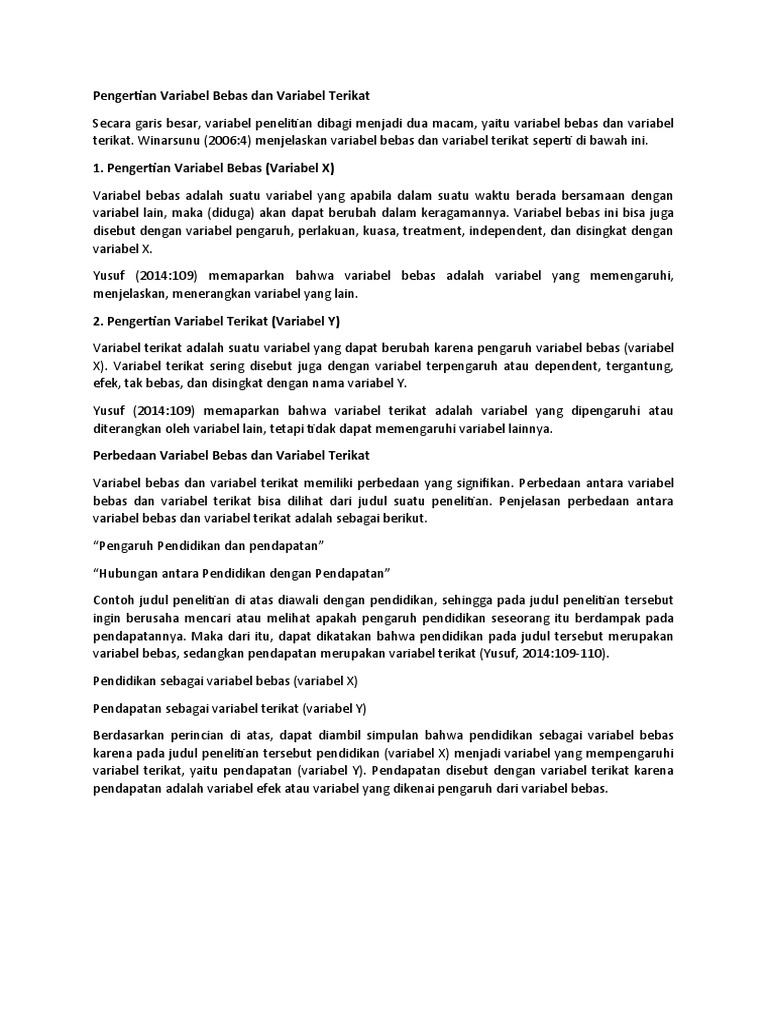 Pengertian Variabel Bebas Dan Variabel Terikat | PDF