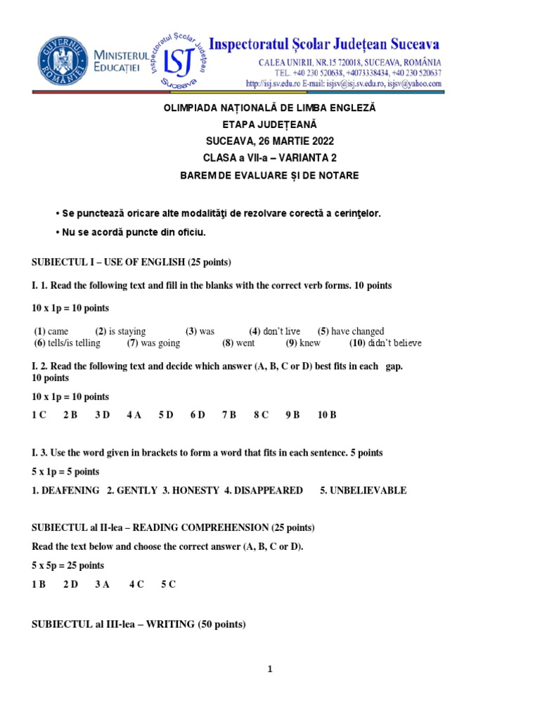 En - 7 - Barem - Var 2 | PDF | Essays | Vocabulary