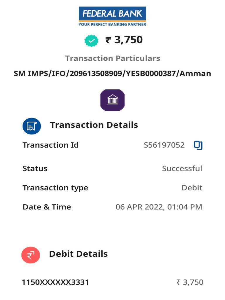 Transaction Particulars: SM IMPS/IFO/209613508909/YESB0000387/Amman | PDF