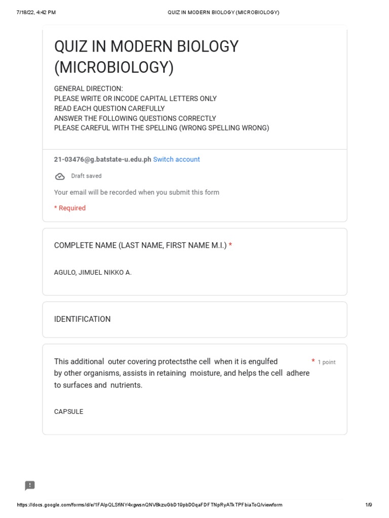 Quiz in Modern Biology Microbiology | PDF | Microorganism | Bacteria